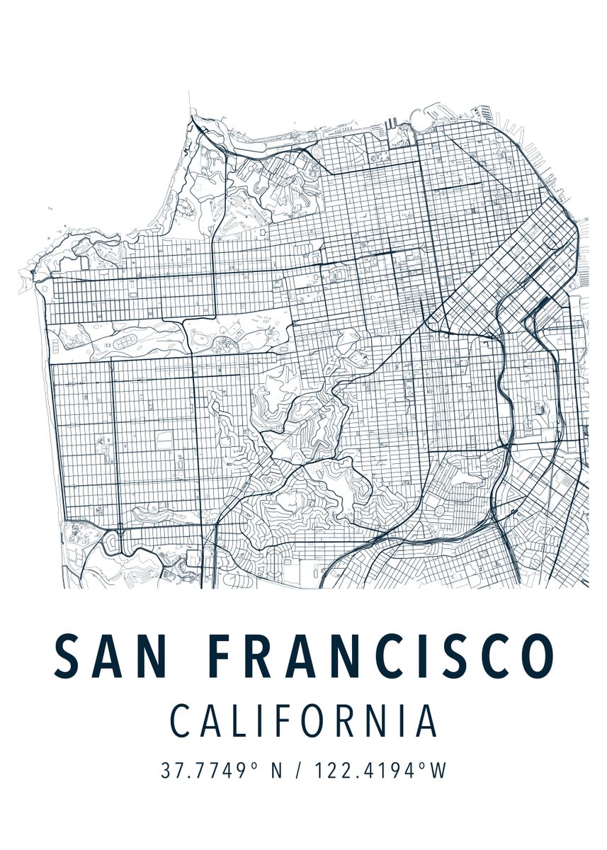 'San Francisco simple map' Poster, picture, metal print, paint by ...