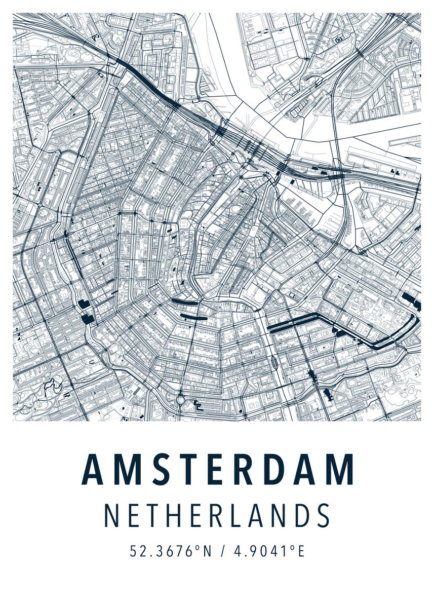 'Amsterdam simple map' Poster, picture, metal print, paint by Denise ...