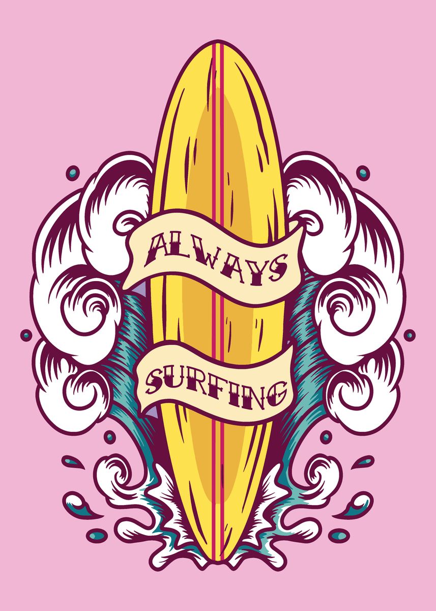 'Cute Surfboard' Poster, picture, metal print, paint by Dia Creative ...