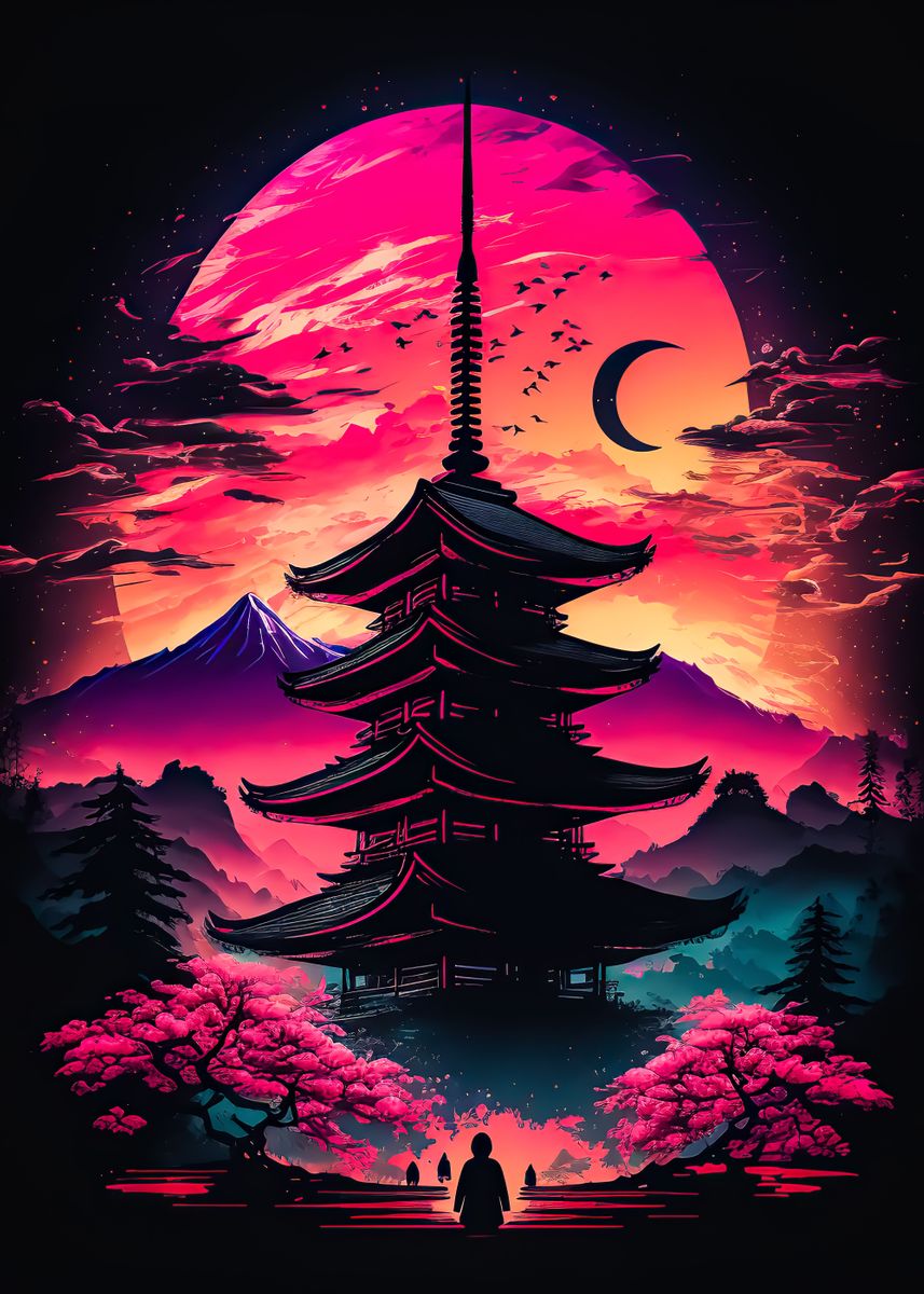 'Japan Landscapes Neon' Poster by Agnes Amory | Displate