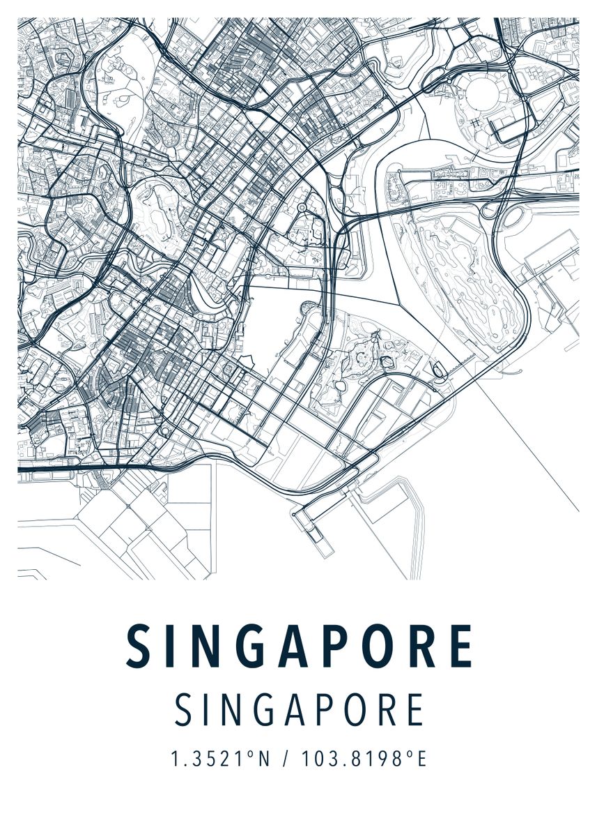 'singapore simple map' Poster, picture, metal print, paint by Denise ...
