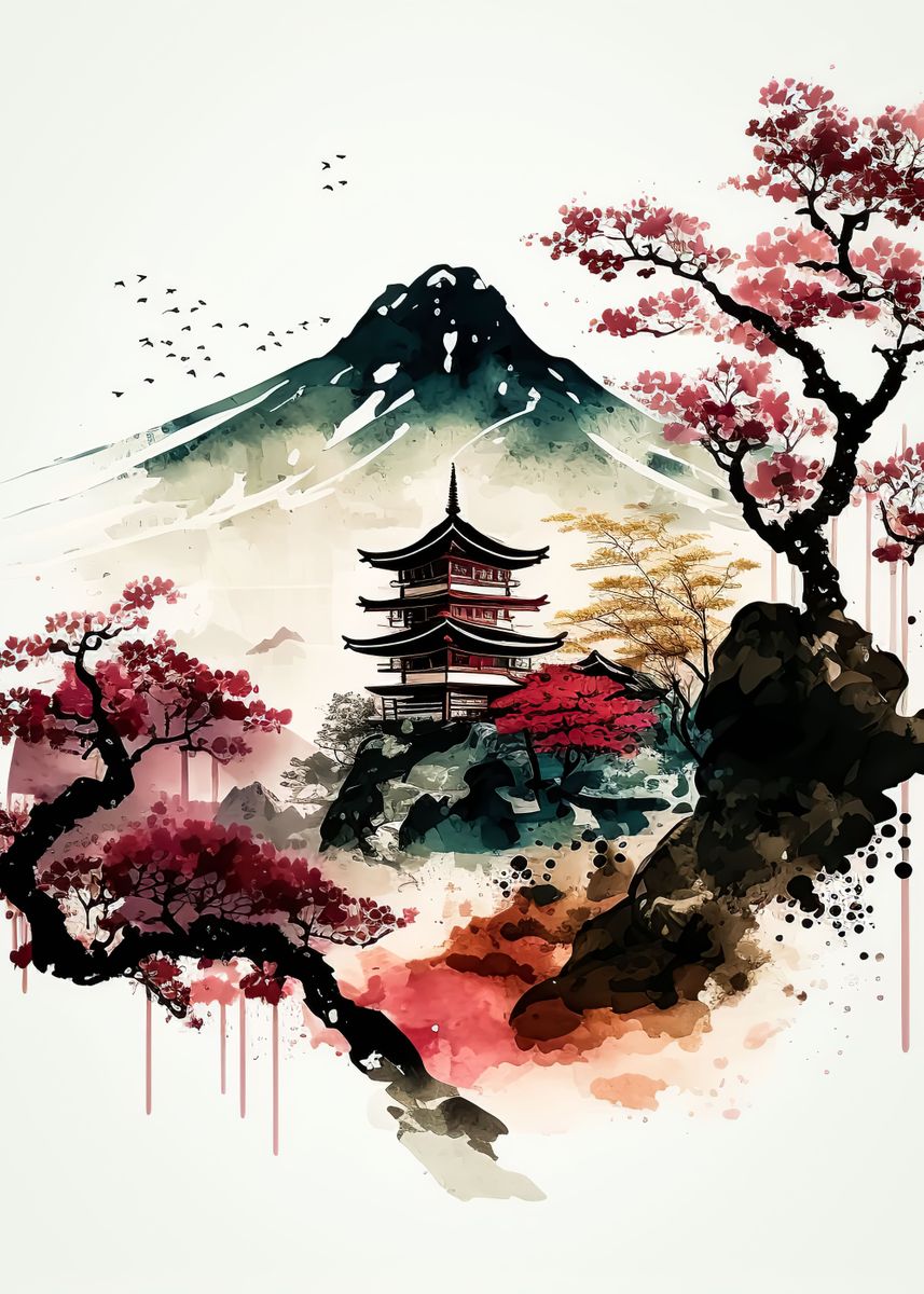 'Japan Landscapes' Poster, picture, metal print, paint by Agnes Amory ...