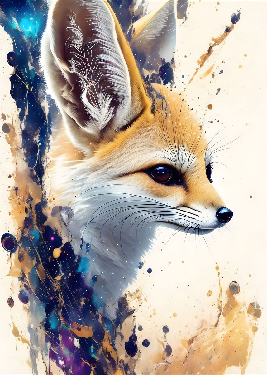 'Light Fennec Fox Portrait ' Poster, picture, metal print, paint by A J ...
