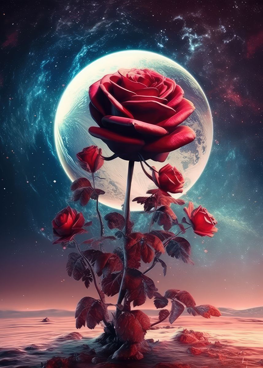 'Space rose' Poster, picture, metal print, paint by RosaliasArt | Displate