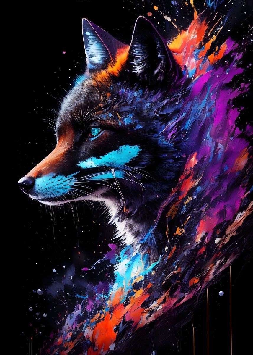 'Black and Red Fox Portrait' Poster by A J RILEY | Displate