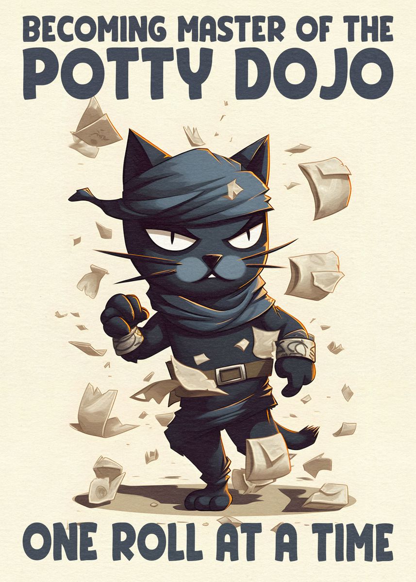 'Funny Cat Ninja Bathroom' Poster, picture, metal print, paint by ...
