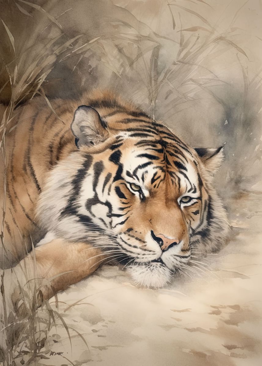 'Lazy Tiger Vintage' Poster, picture, metal print, paint by Morphic ...