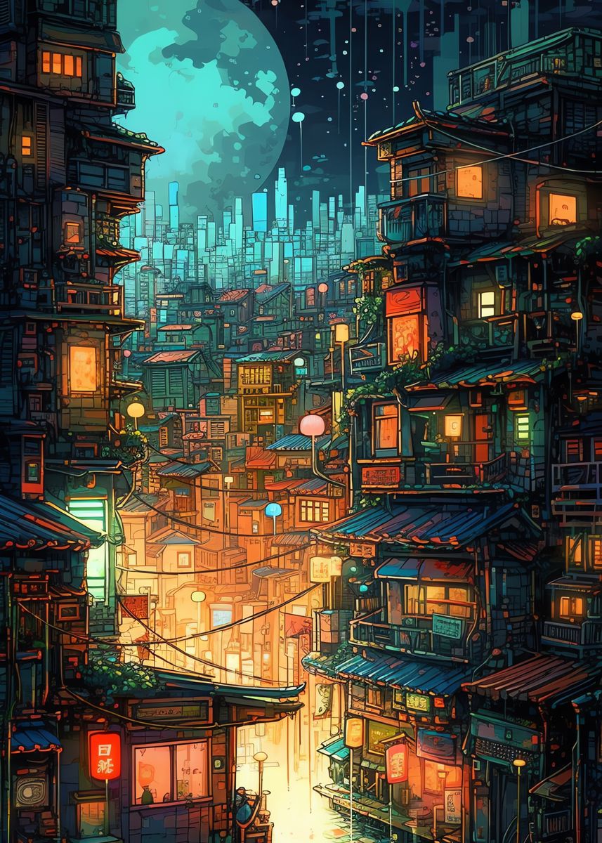 'Awesome Night City' Poster by Scott Kelly | Displate