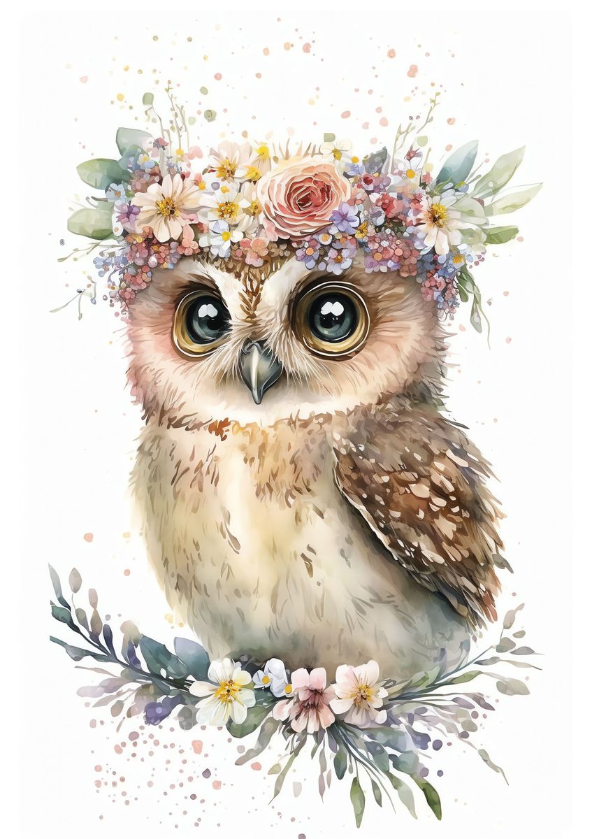 'Cute Baby Owl' Poster, picture, metal print, paint by Sambel Pedes ...
