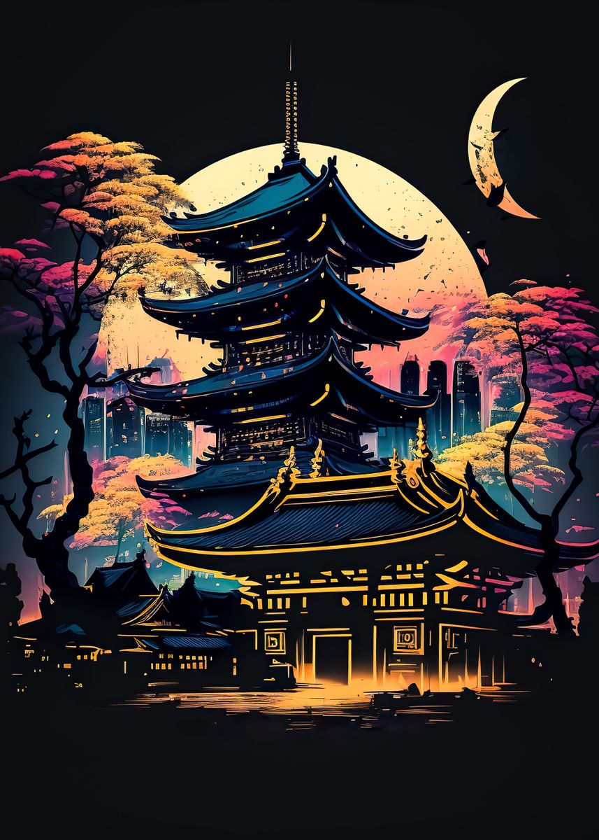 'Japan Landscapes Neon' Poster, picture, metal print, paint by Agnes ...