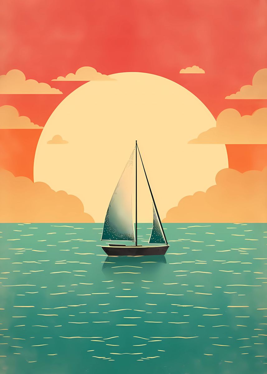 'Sailboat Calm Sea Sunset' Poster by Jamestar | Displate