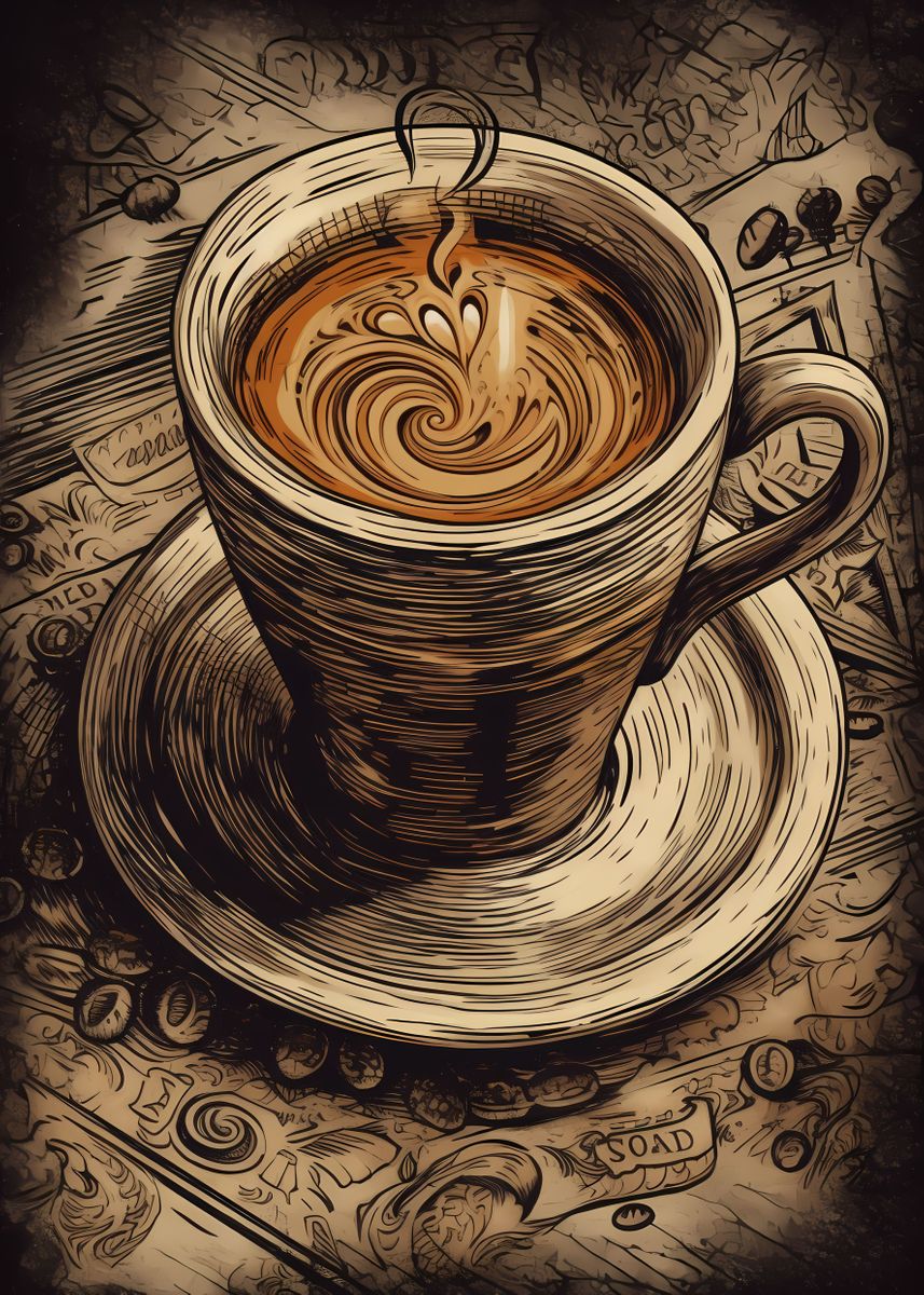 'Coffee Art' Poster, picture, metal print, paint by LaLou | Displate