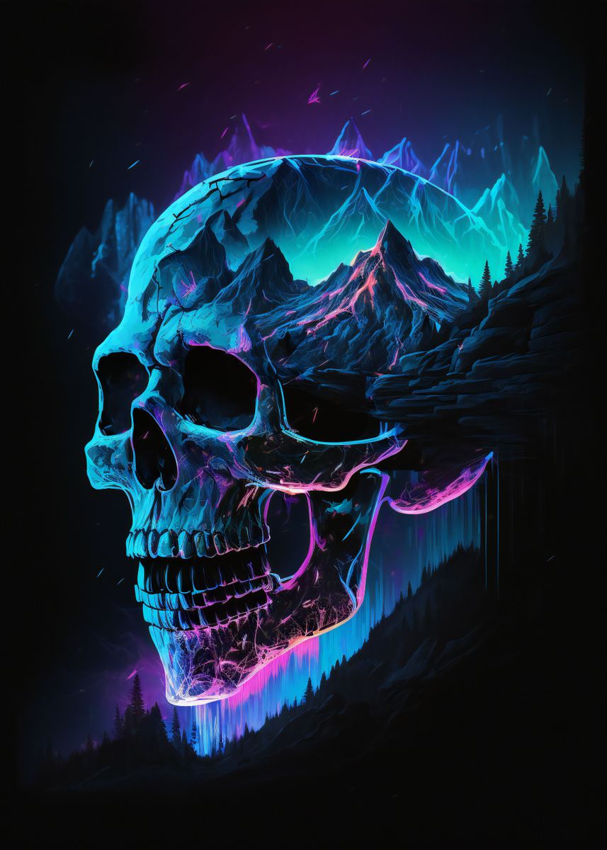 'Synthwave Skull' Poster, picture, metal print, paint by pommesmitmajo ...