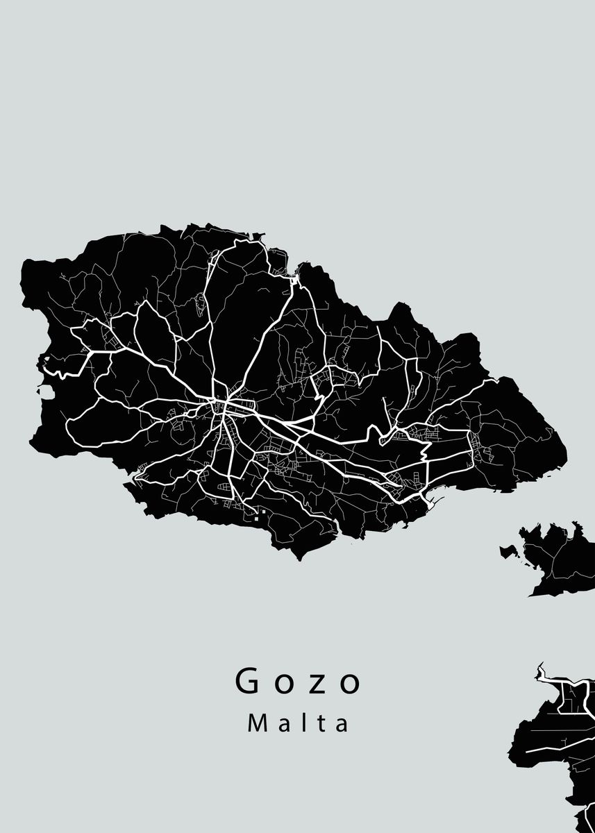 'Gozo Island Map' Poster, picture, metal print, paint by Mapique | Displate