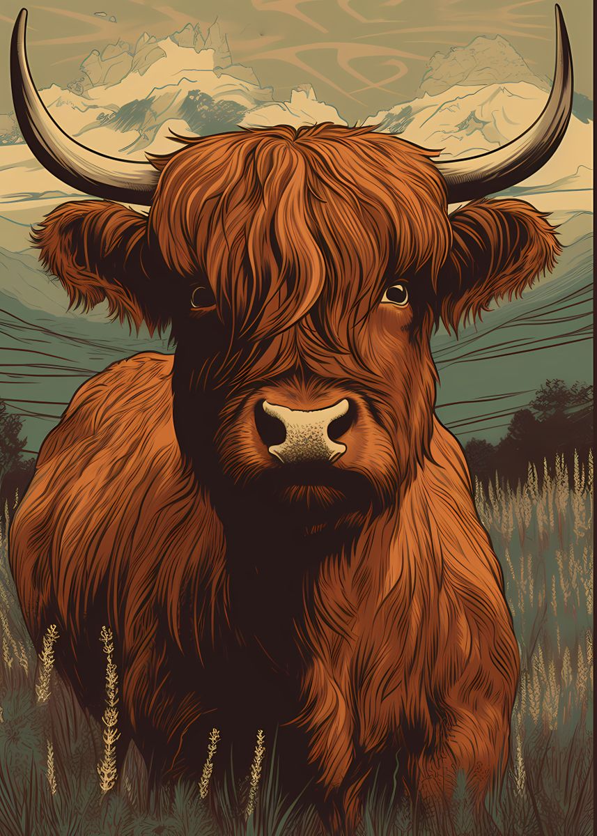 'Scottish Highland Cow' Poster, picture, metal print, paint by LaLou ...