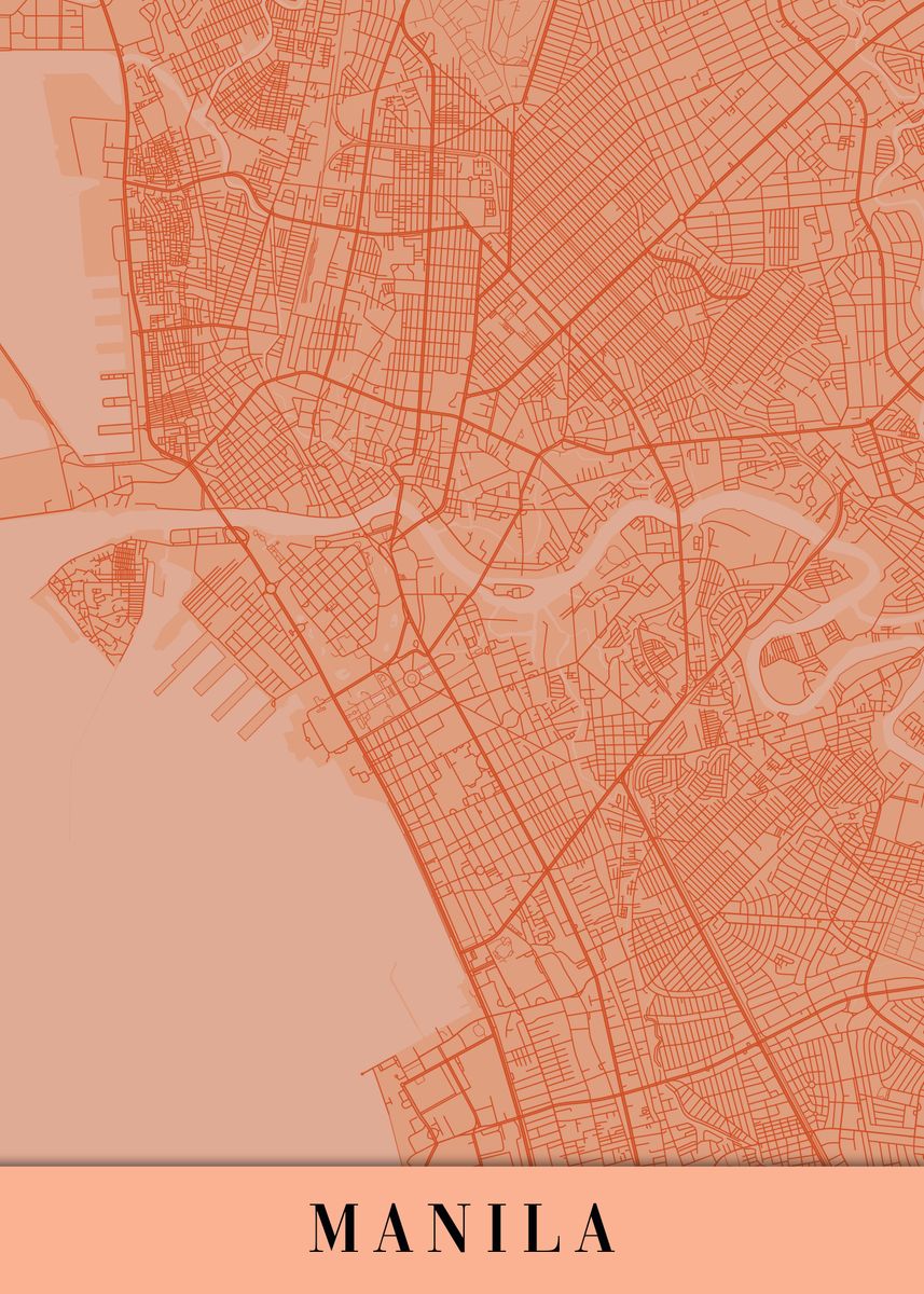 'Manila Orange Map' Poster, picture, metal print, paint by dkDesign ...