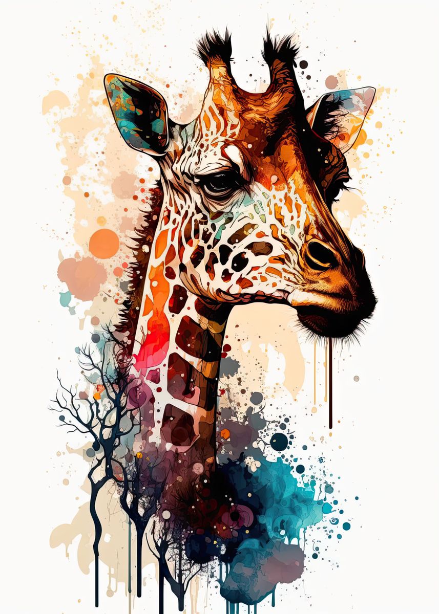 'Giraffe Colorful Painting' Poster, picture, metal print, paint by ...