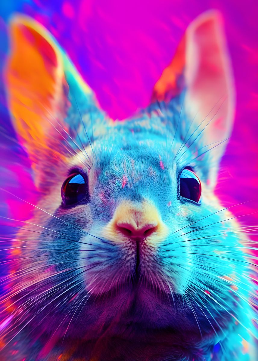 'Bunny Fluorescent black UV' Poster, picture, metal print, paint by ...