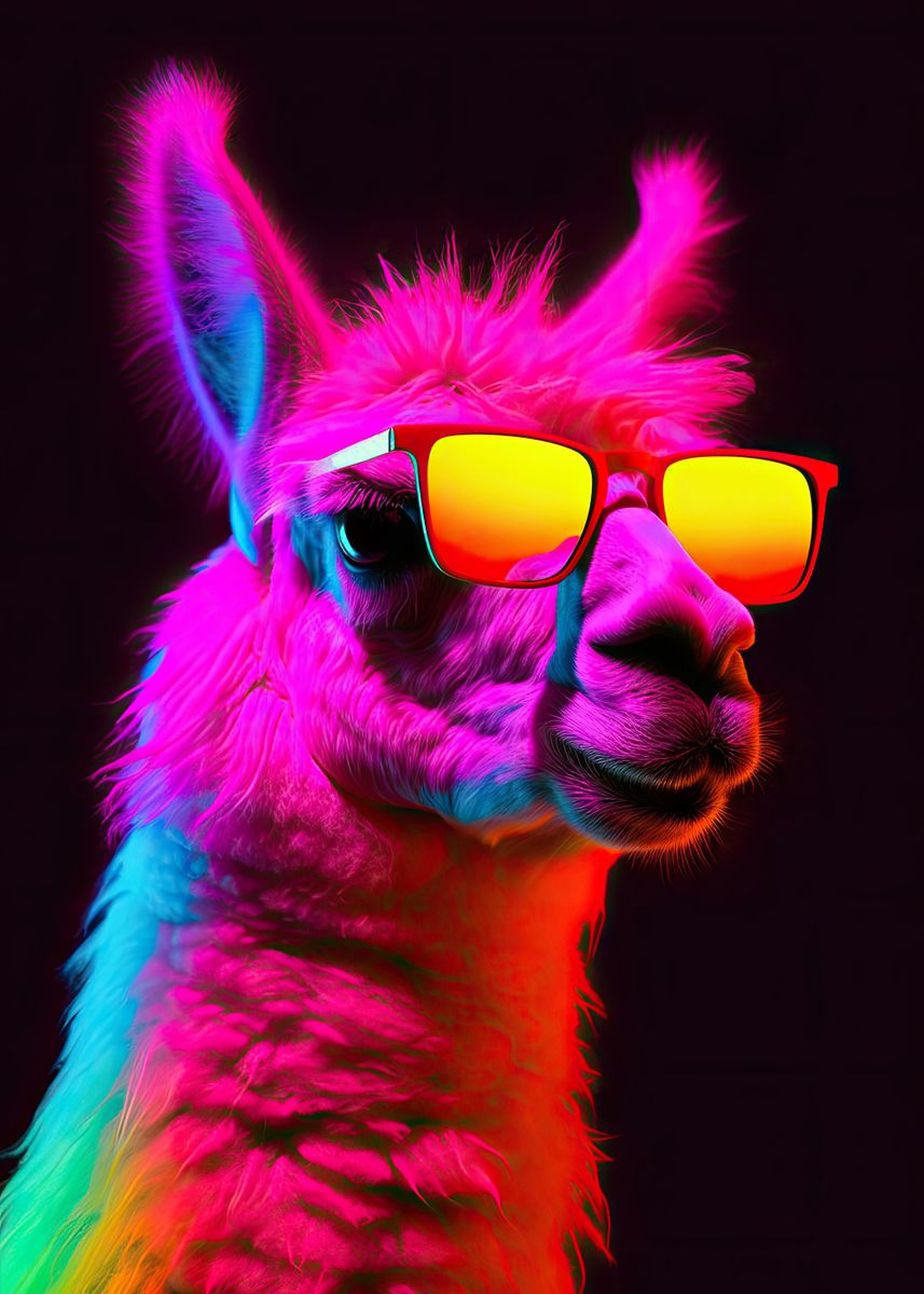 'Cool Synthwave Llama' Poster, picture, metal print, paint by Michael ...