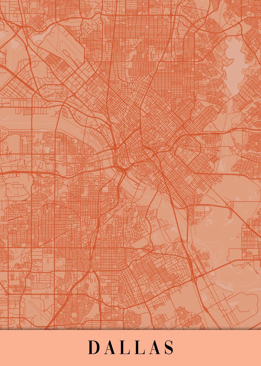 'Dallas Orange Map' Poster, picture, metal print, paint by dkDesign | Displate