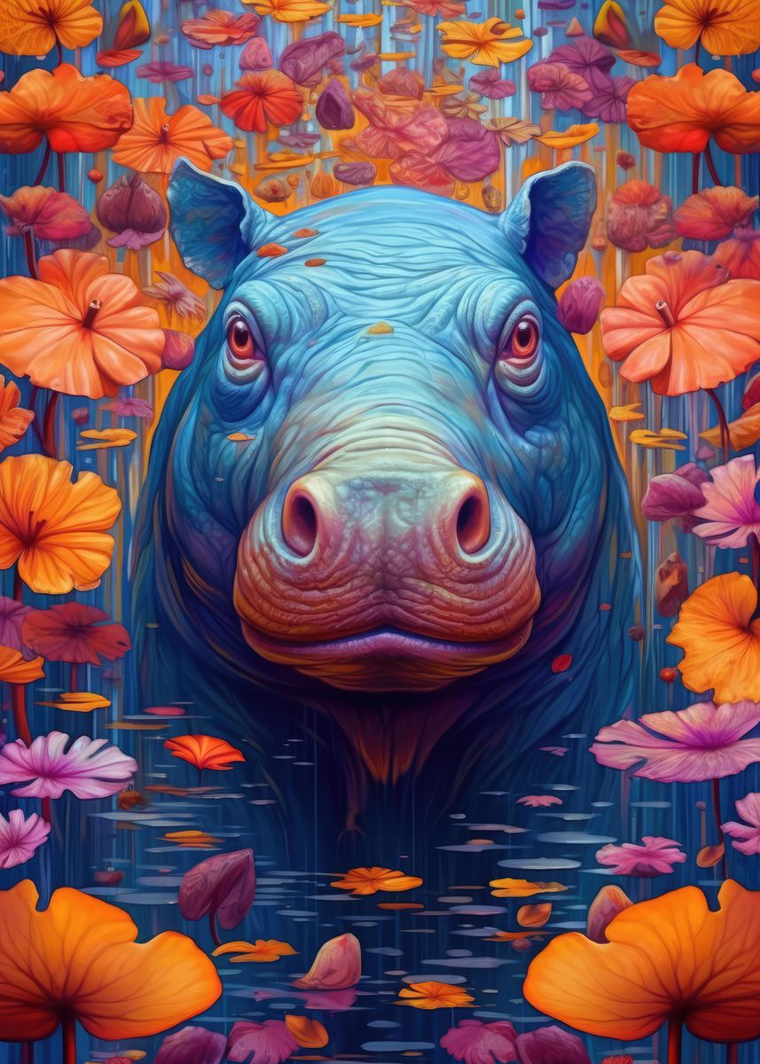 'Hippo Flower Portrait ' Poster, picture, metal print, paint by Kingdom ...