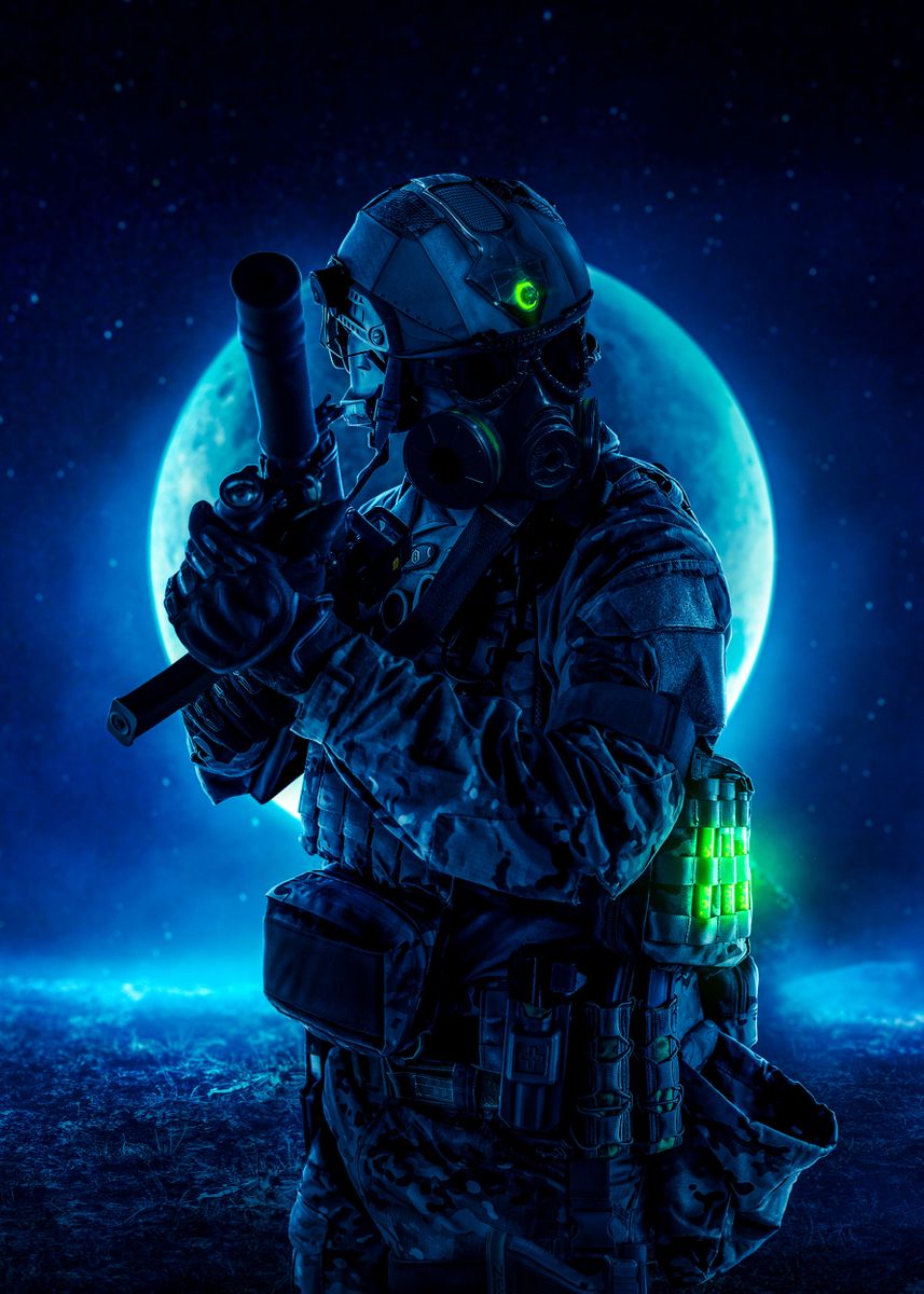 'Apocalyptic Soldier Night' Poster, picture, metal print, paint by ...