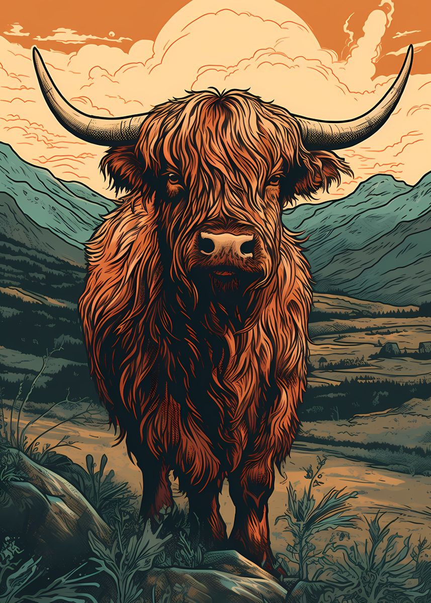'Scottish Highland Cow' Poster, picture, metal print, paint by LaLou ...