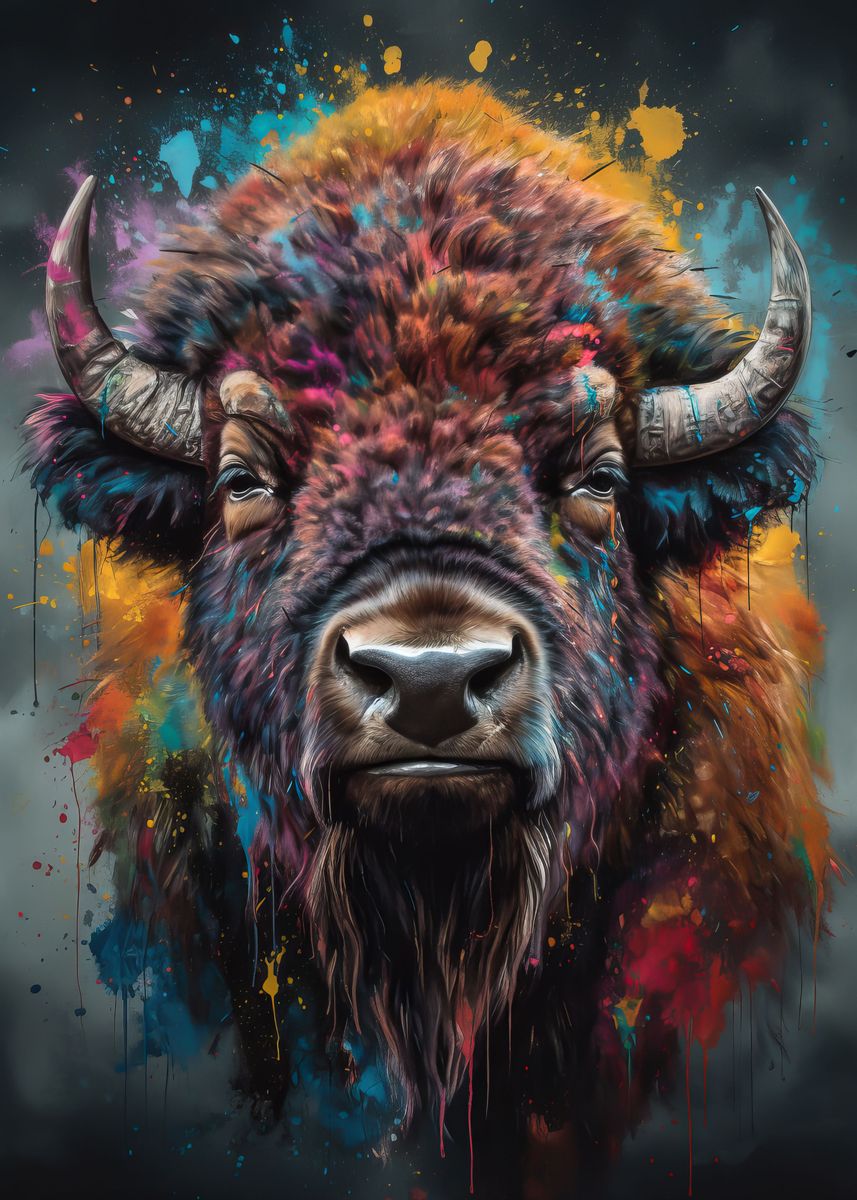 'Bison painting' Poster, picture, metal print, paint by Arnas Čemerka ...