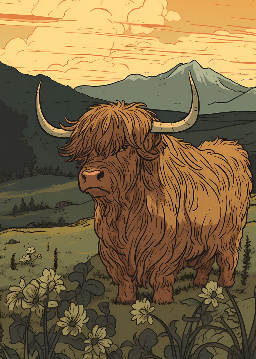 'Scottish Highland Cow' Poster, picture, metal print, paint by LaLou ...