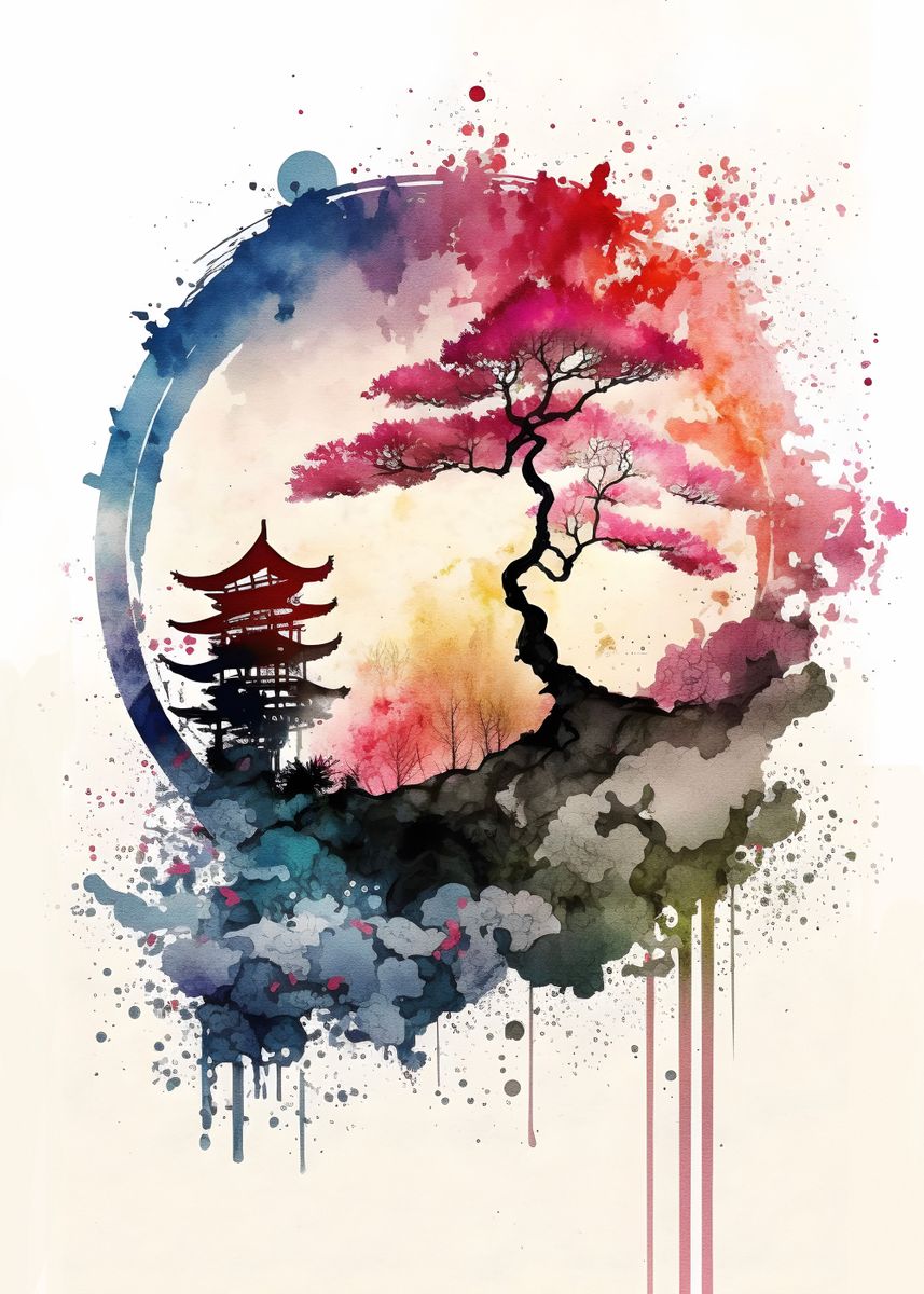 'Watercolors japanese 3' Poster, picture, metal print, paint by Elz art ...