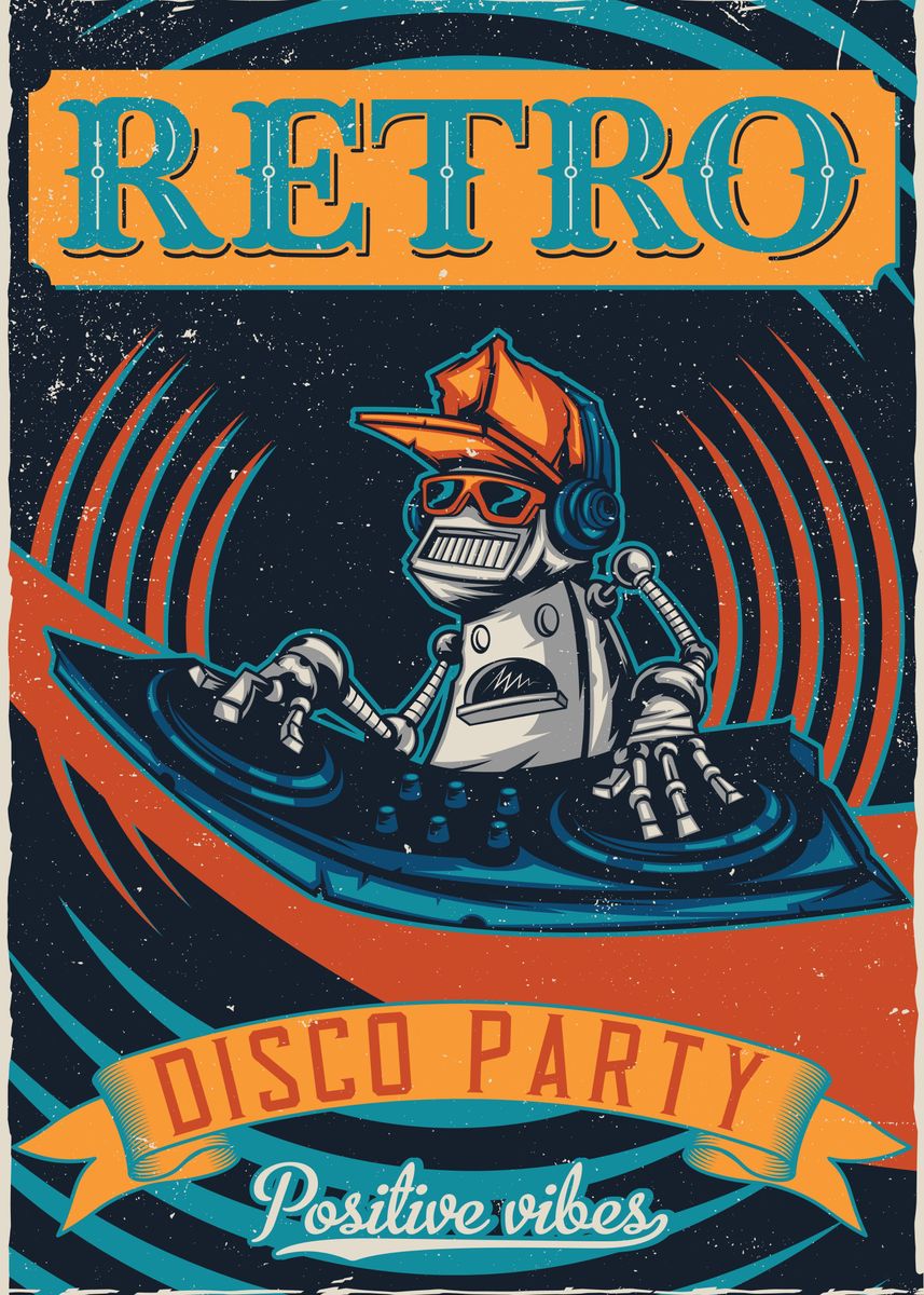 'Retro DJ Robot' Poster, picture, metal print, paint by Creativity Art ...