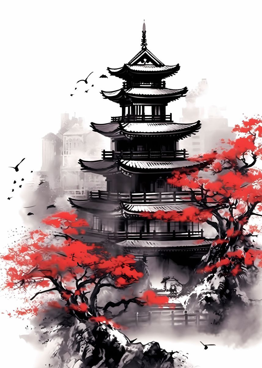 'Samurai Building' Poster, picture, metal print, paint by DecoyDesign ...