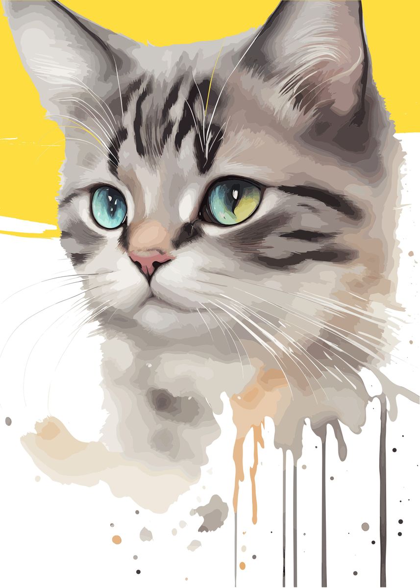 'Cat Splash Effect' Poster, picture, metal print, paint by Jovana ...