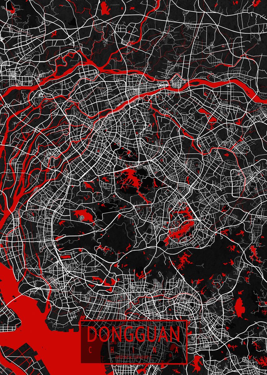 'Dongguan City Map Oriental' Poster, picture, metal print, paint by ...