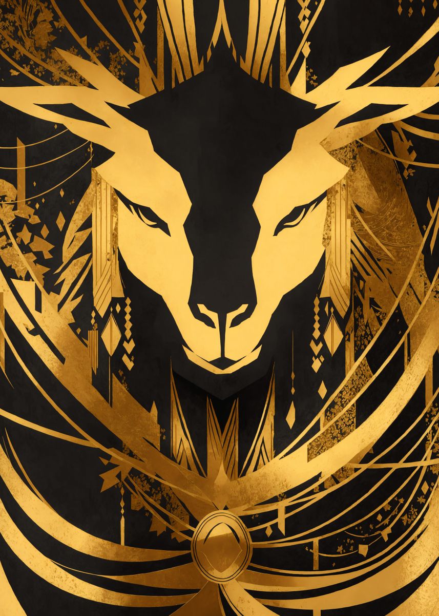 'Portrait of a golden llama' Poster, picture, metal print, paint by ...