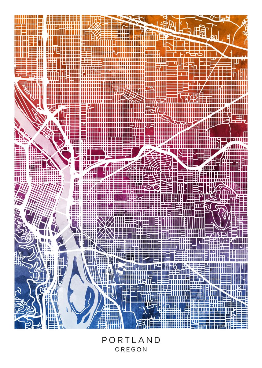 'Portland Oregon Map' Poster, picture, metal print, paint by Michael ...