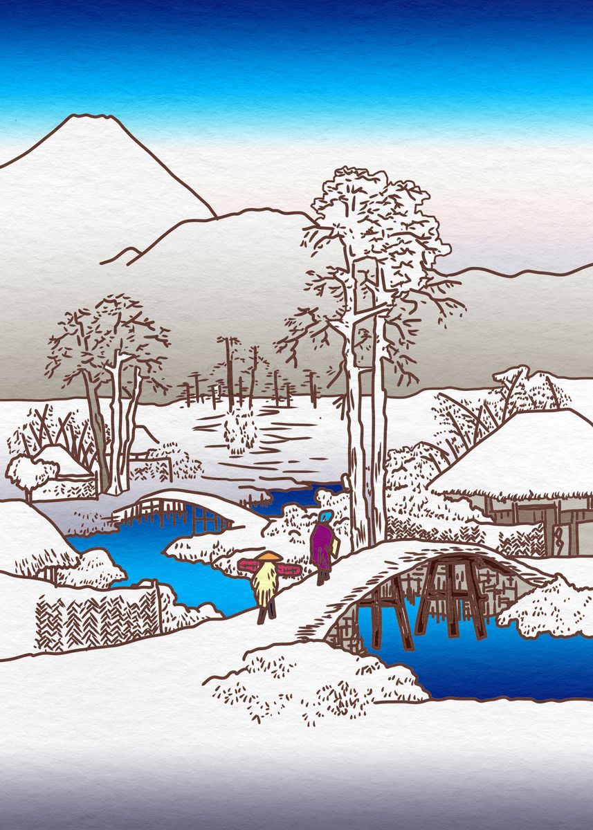 'Snowy Bridge Vaporwave' Poster, picture, metal print, paint by ...