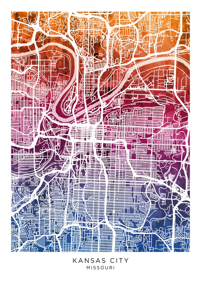 'Kansas City Missouri Map' Poster, picture, metal print, paint by ...