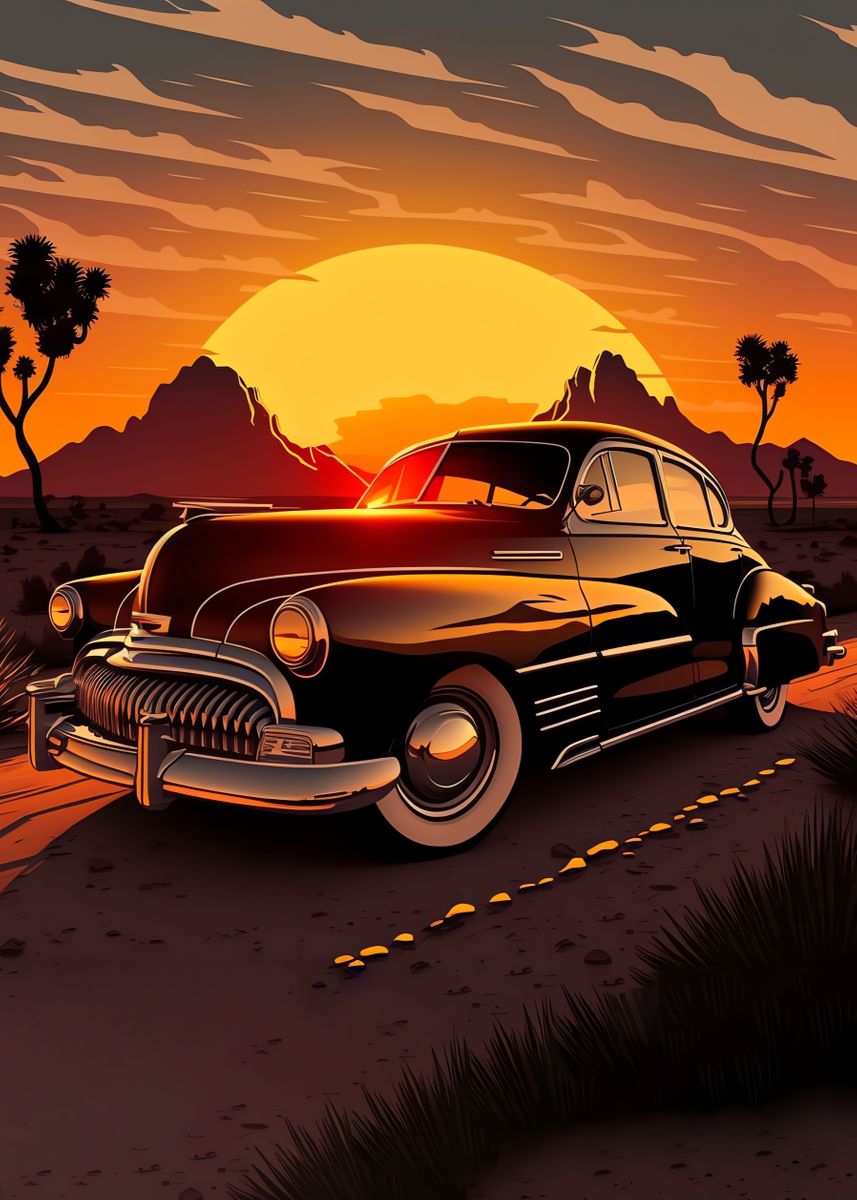 'Vintage Classic Retro Car ' Poster, picture, metal print, paint by ...