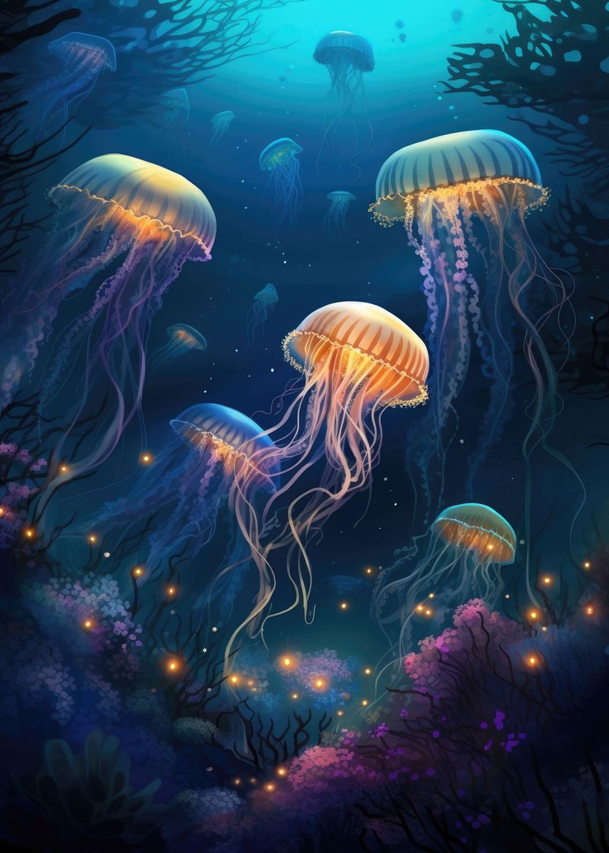 'Magical Jellyfish Dance' Poster, picture, metal print, paint by ...