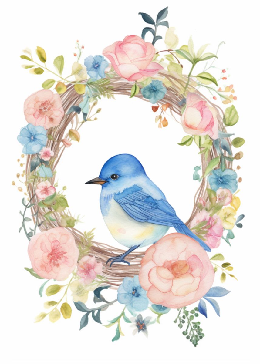 'Watercolor Blue Bird' Poster, picture, metal print, paint by Sambel ...