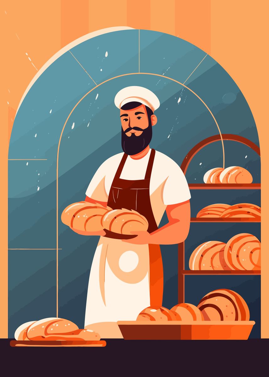'Baker in bakery' Poster, picture, metal print, paint by Alex Designimi ...