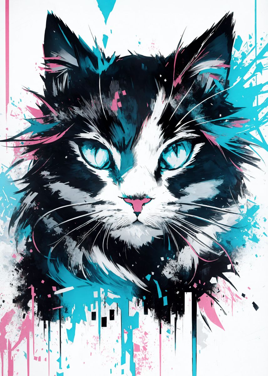 'Cats muzzle' Poster, picture, metal print, paint by Lukasz Kobylka ...