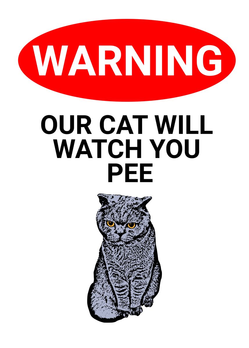 'FUNNY CAT GREY PEE' Poster, picture, metal print, paint by Atomic ...