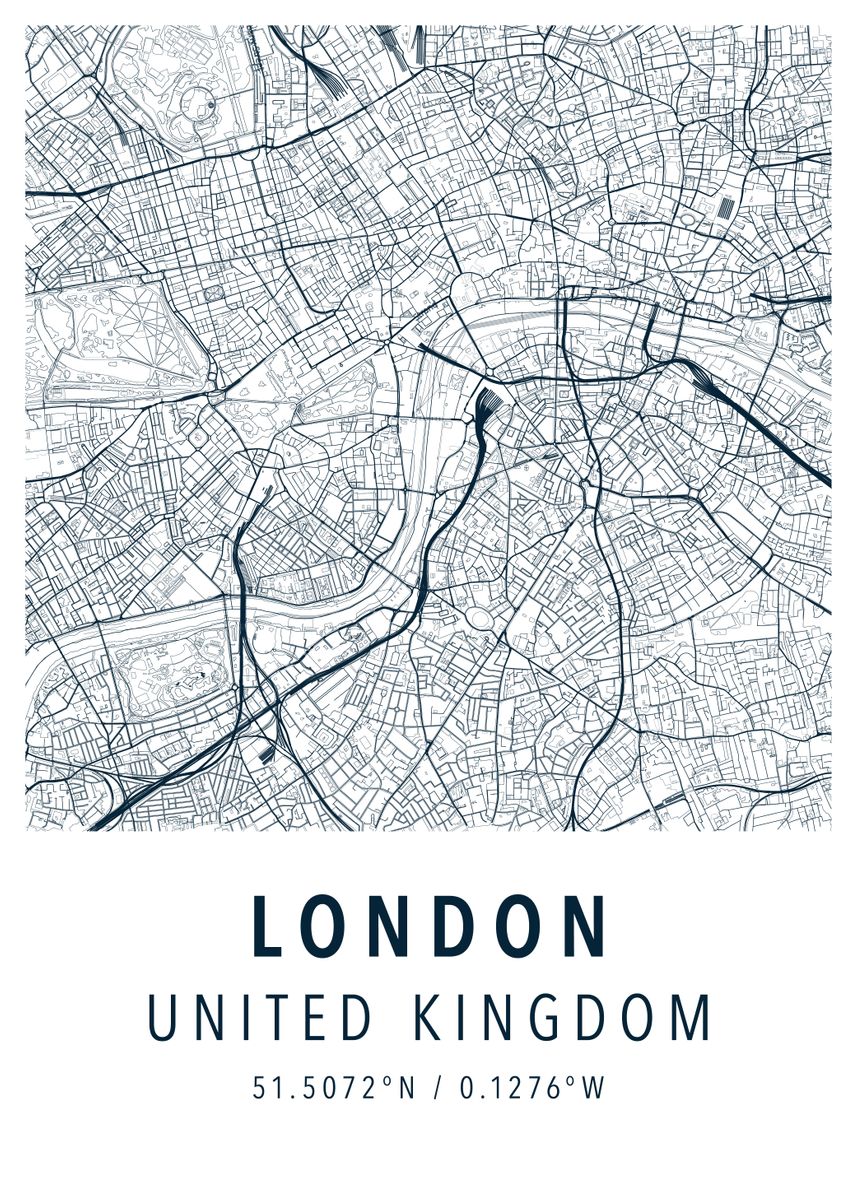 'london simple map' Poster, picture, metal print, paint by Denise ...