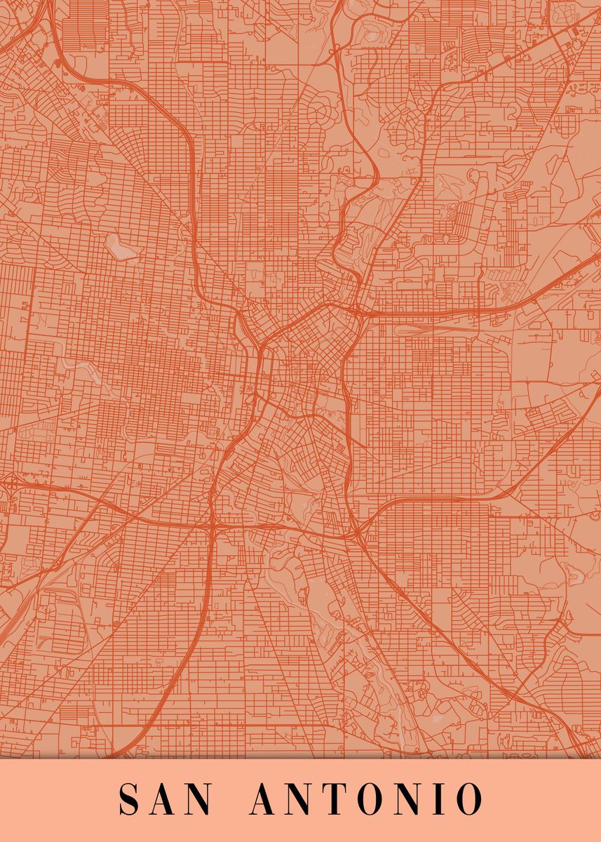 'San Antonio Orange Map' Poster, picture, metal print, paint by dkDesign | Displate