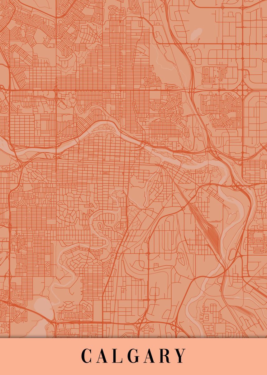 'Calgary Orange Map' Poster, picture, metal print, paint by dkDesign ...
