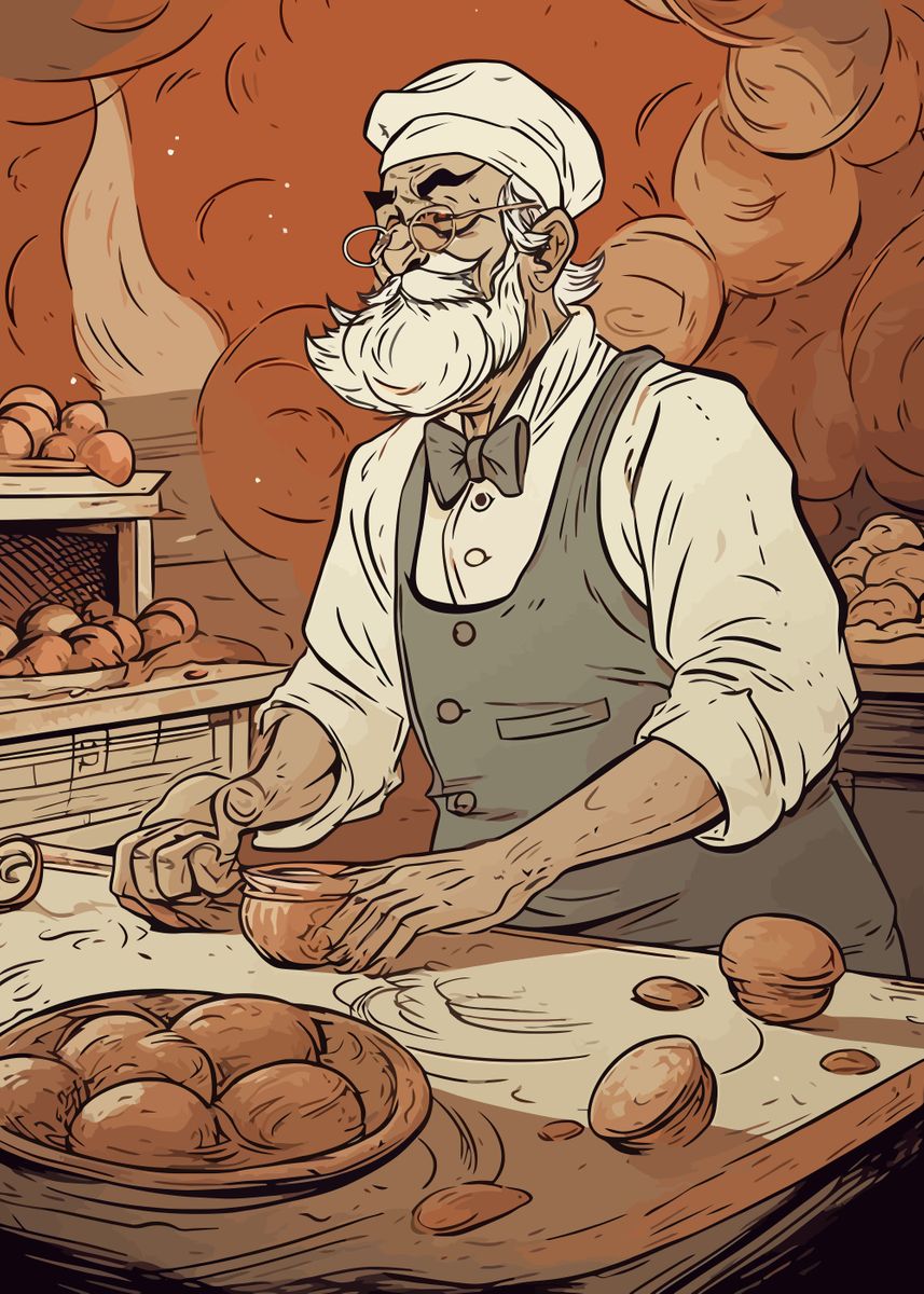 'Vintage baker make bread' Poster, picture, metal print, paint by Alex ...