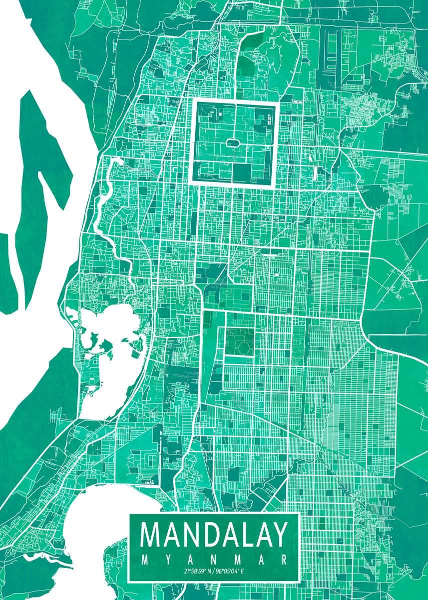 'Mandalay Map Watercolor' Poster, picture, metal print, paint by deMAP ...