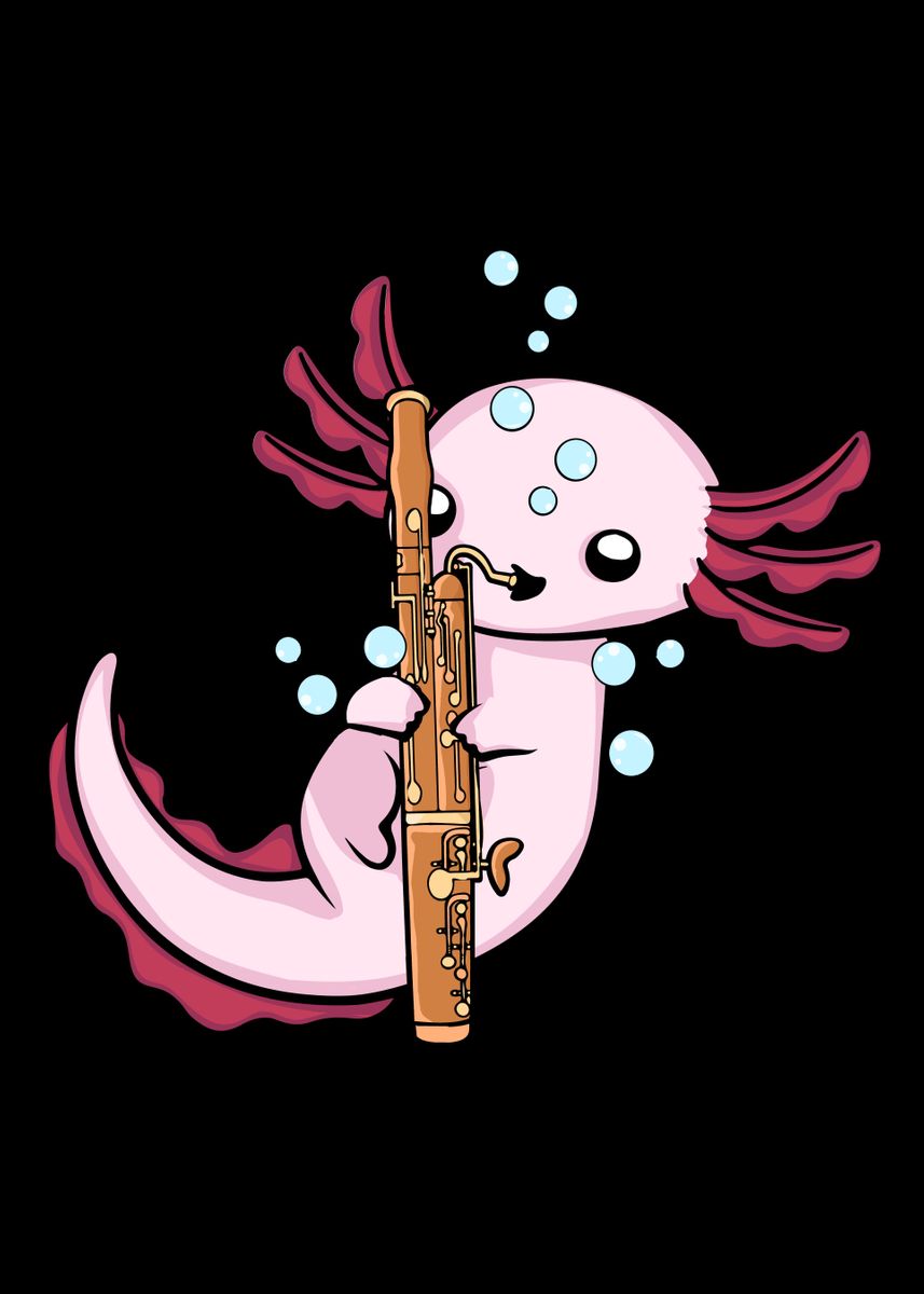 'Underwater Axolotl Bassoon' Poster, picture, metal print, paint by ...